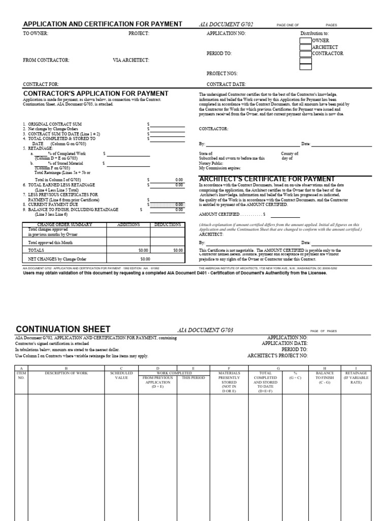 AIA Cert of Payment Forms G702 703 | PDF | Architect | Government