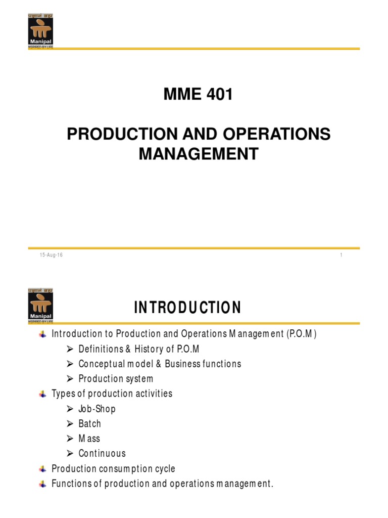 POM Introduction | PDF | Operations Management | Mass Production