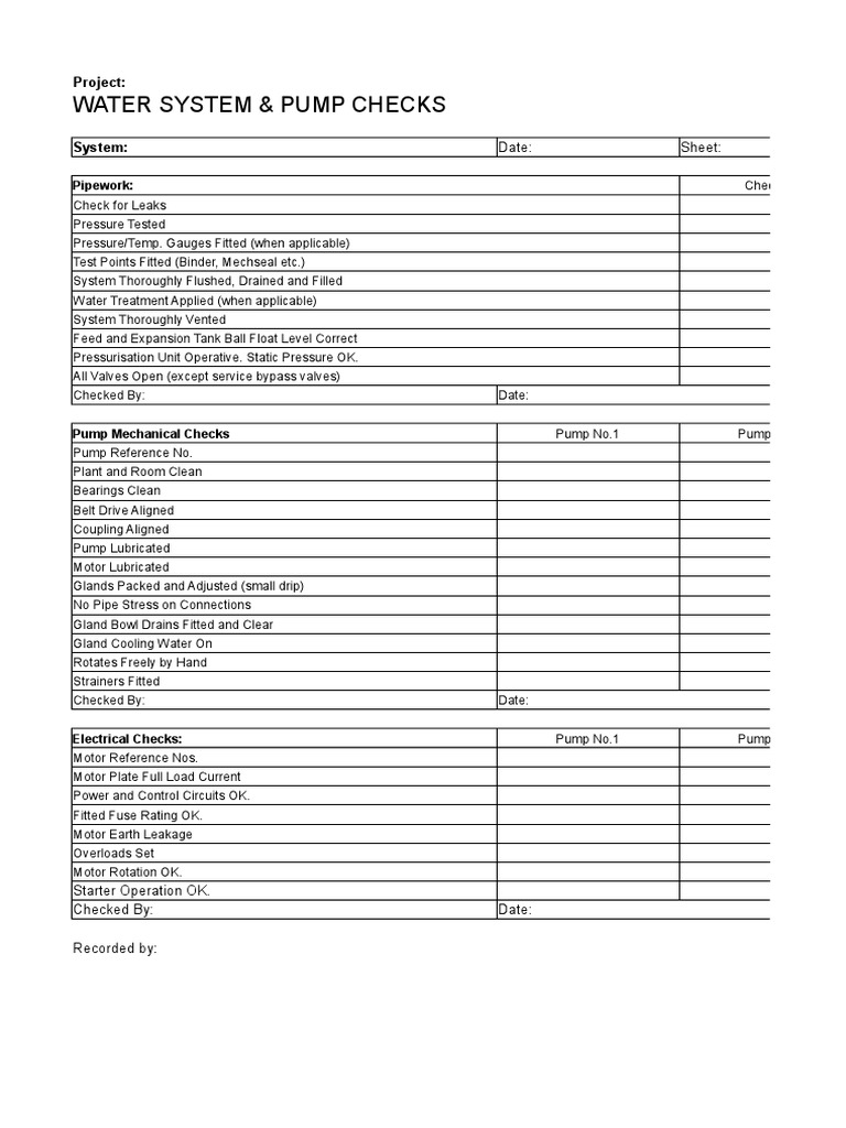 Water System and Pump Checks | PDF