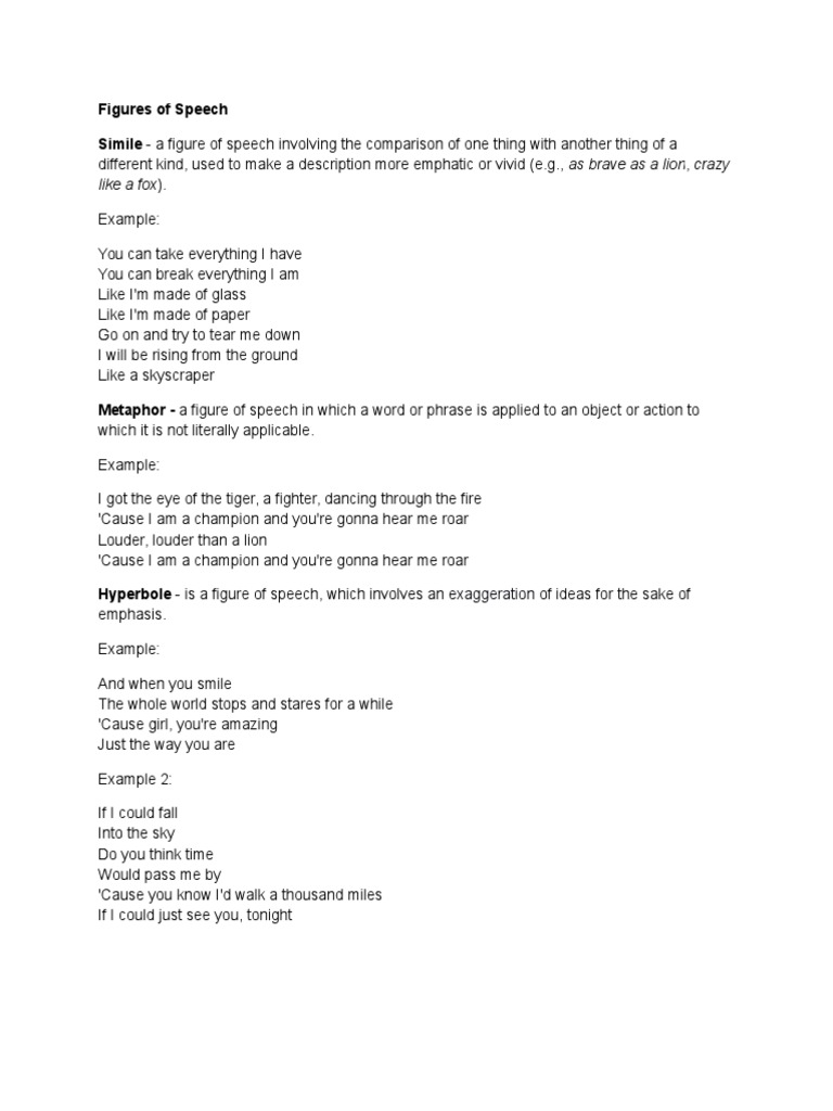 Examples of Figures of Speech in Songs (Presentation) | PDF | Poetic ...