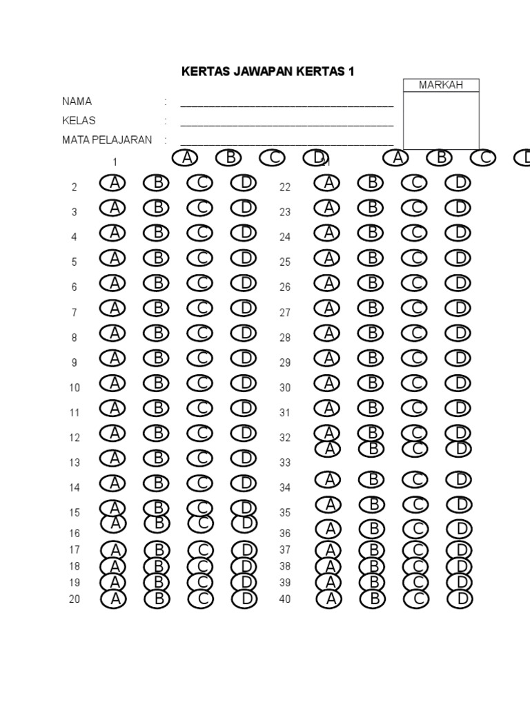 Contoh Kertas Jawapan Objektif | PDF