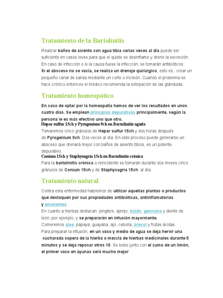 Tratamiento de La Bartolinitis | Descargar gratis PDF | Plantas medicinales | Alimentos