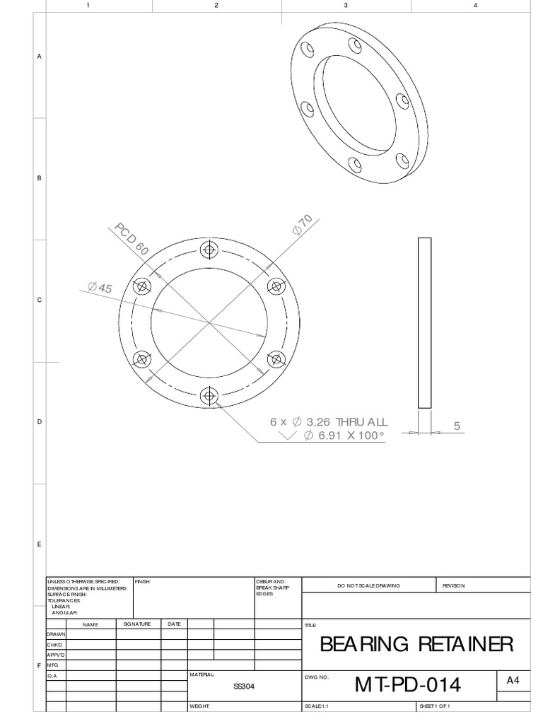 Engineering Drawing: Bearing Retainer | PDF | Technology & Engineering ...