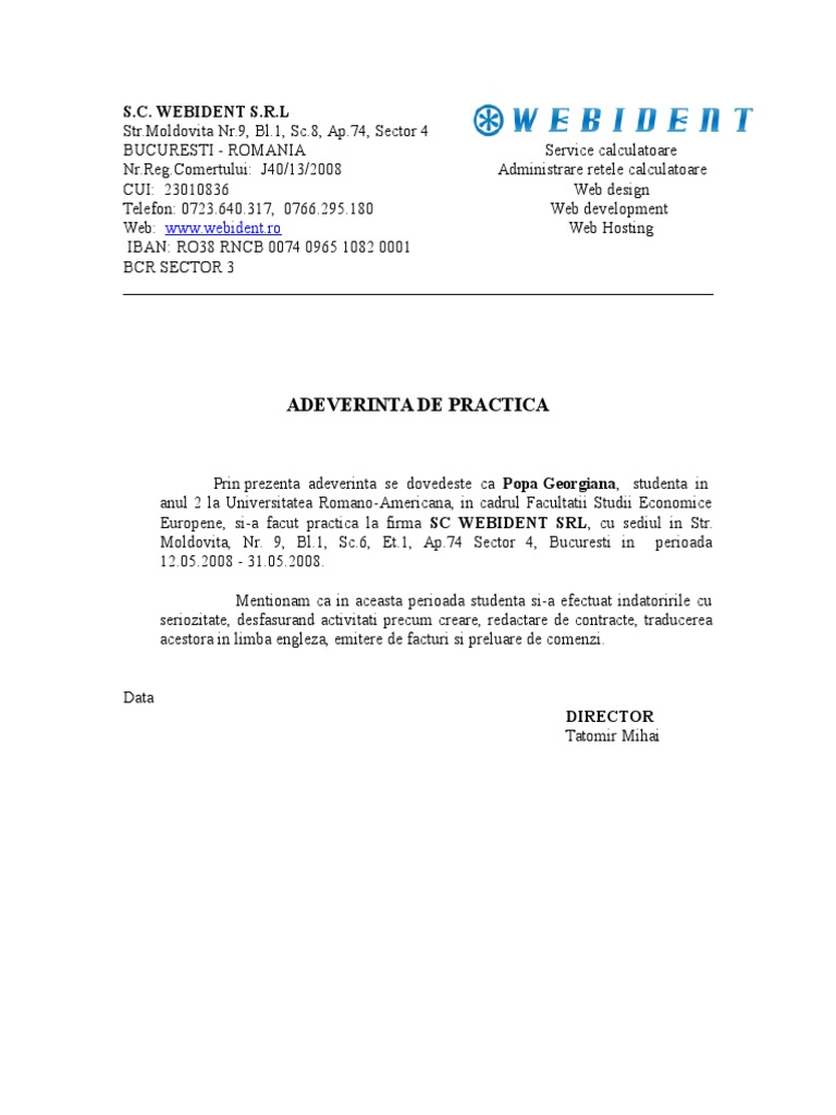 Adeverinta de Practica | PDF