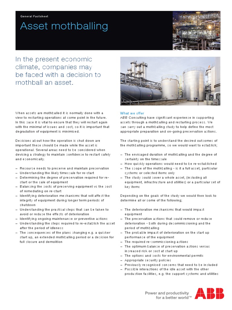 Asset Mothballing (PRS088a) | PDF | Risk | Engineering
