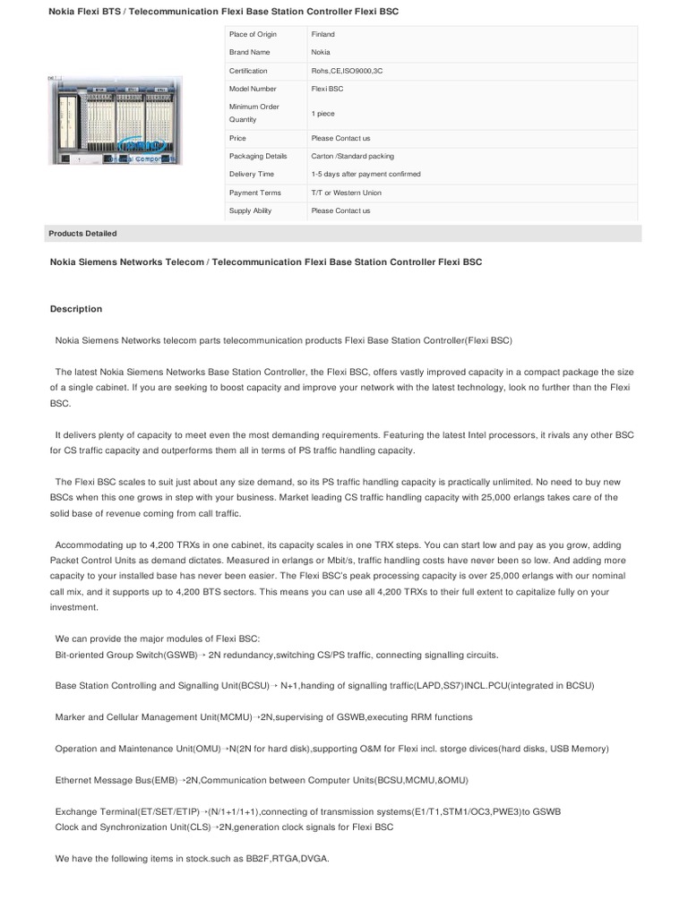 Nokia Flexi Bts Telecommunication Flexi Base Station Controller Flexi bsc-97178471 PDF | PDF