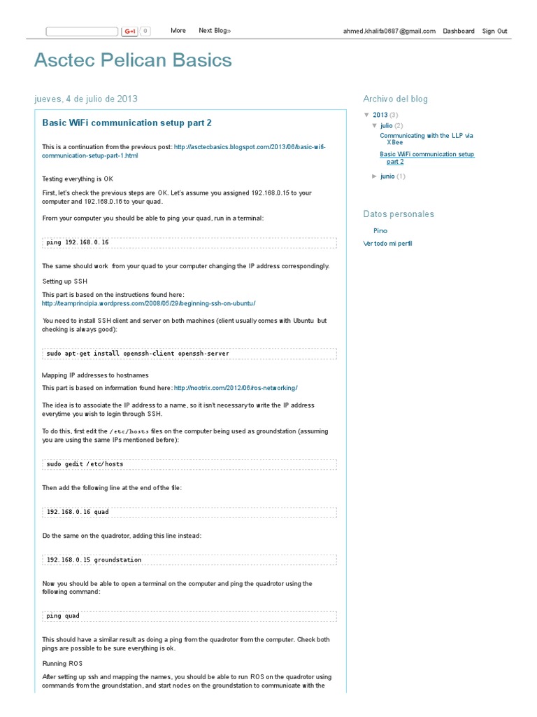 Quadrotor WiFi & ROS Setup Guide | PDF | Secure Shell | Network Architecture