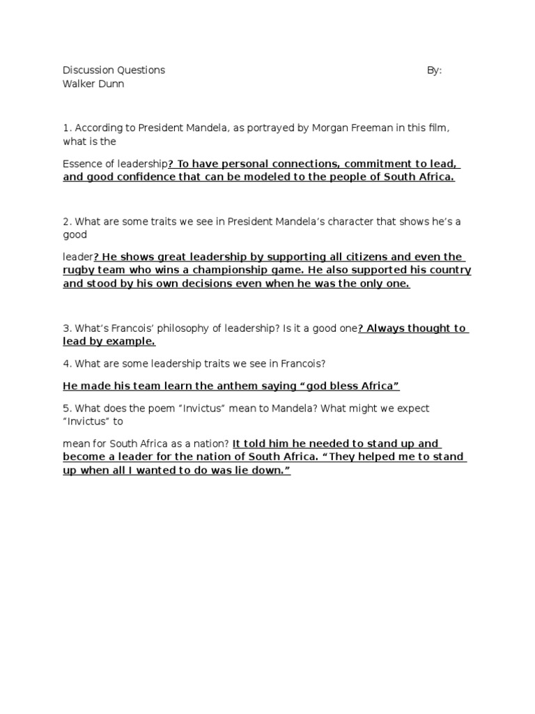 Invictus Discussion Questions and Answers Download Finished | PDF