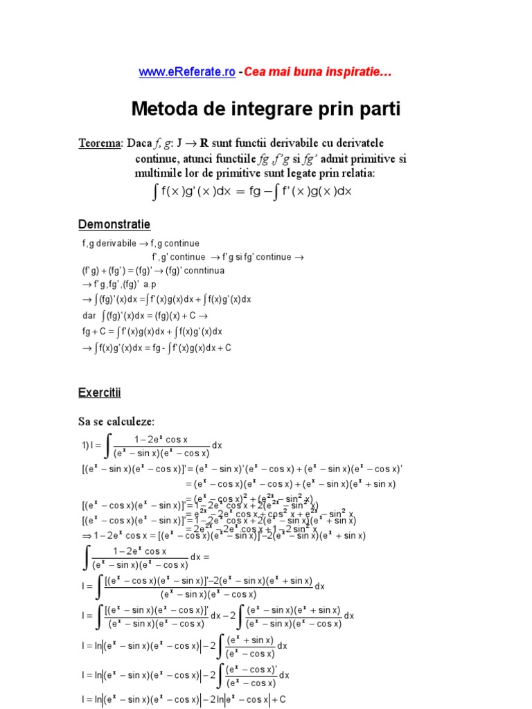 Metoda de Integrare Prin Parti | PDF