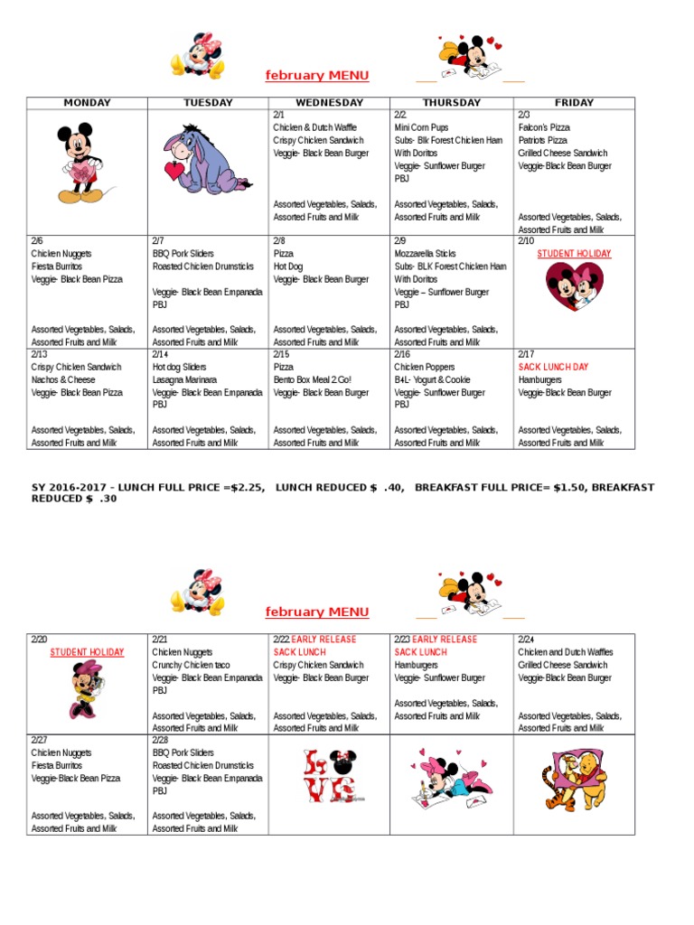 February School Lunch Menu 2023 | PDF | Sports & Recreation | Cooking ...