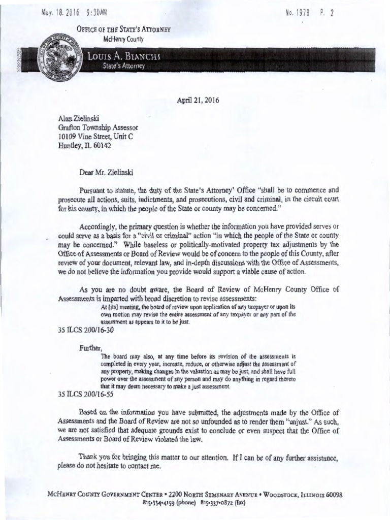 Al Zielinski Grafton Assessor - Letter From SA That He Destroyed. | PDF ...