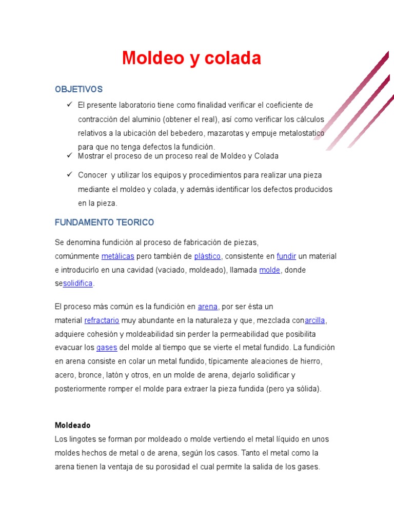 Moldeo y Colada | PDF | Fundición (metalurgia) | El hombre hace Materiales