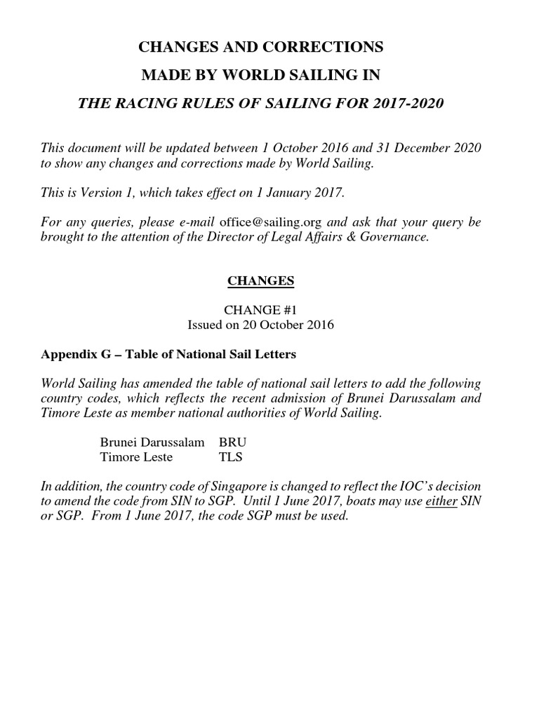 The Racing Rules of Sailing For 2017-2020: Changes and Corrections Made ...