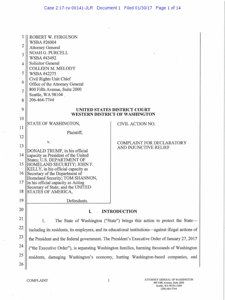 State of Washington Complaint | PDF | American Government | Due Process ...