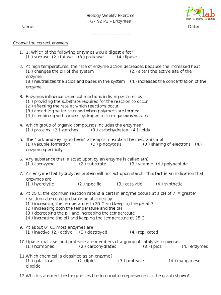 Enzyme Function and Activity Quiz | PDF | Enzyme | Hydrolysis