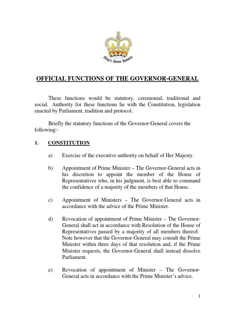 Governor-General's Official Functions | PDF | Prime Minister | Judge