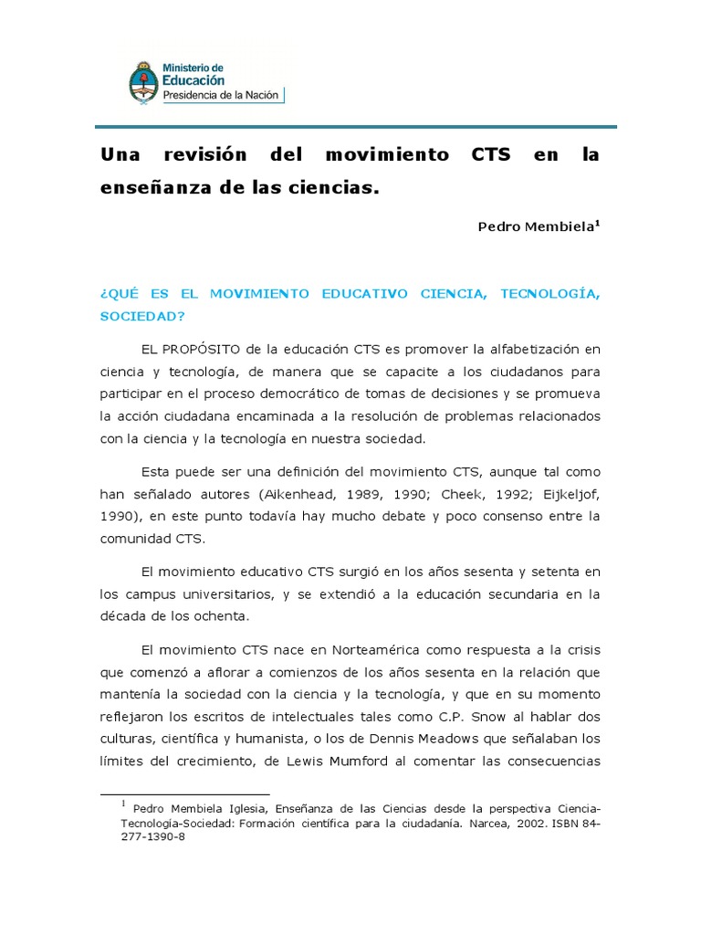 MEMBIELA P Una Revisión Del Moviemiento CTs en La Enseñanza de Las Ciencias | PDF | Plan de ...