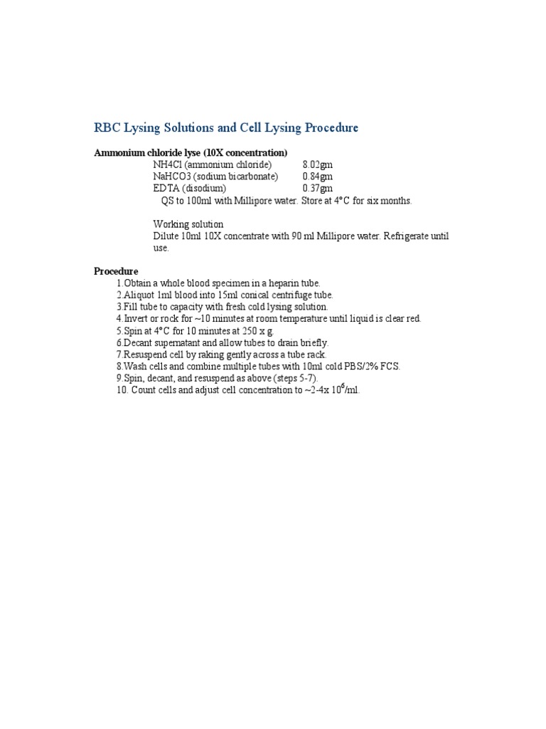 RED Blood Cell Lysis | PDF