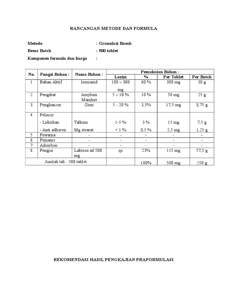Rancangan Formulasi INH | PDF