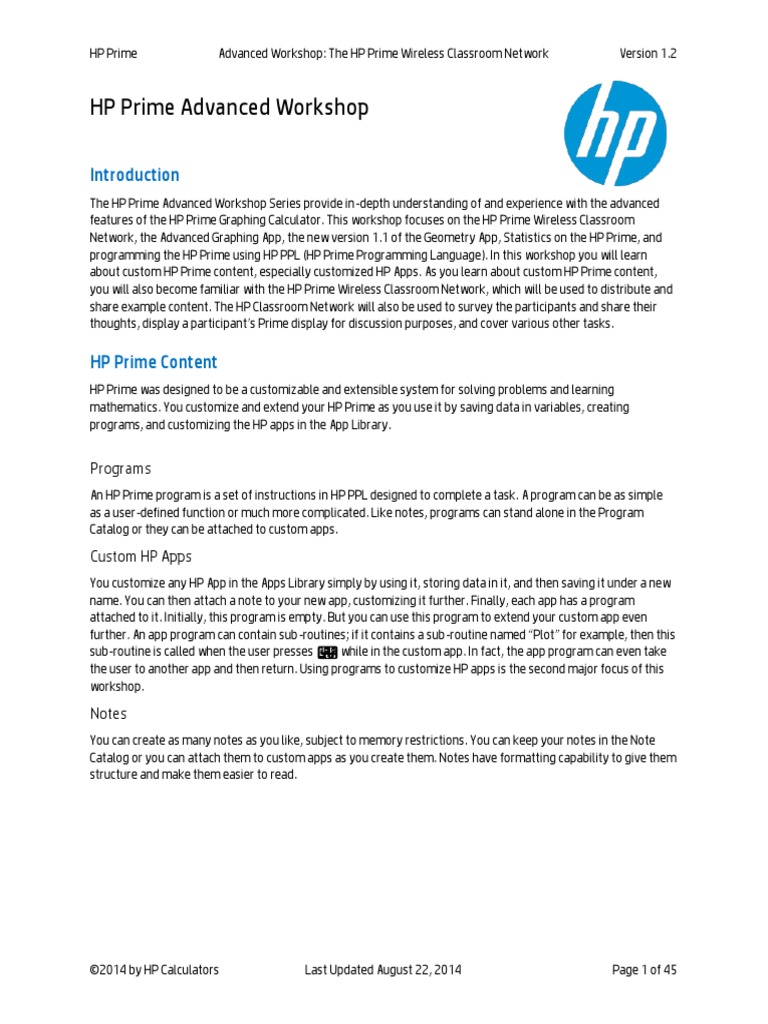 HP Prime Advanced Workshop Alt V2 | PDF | Visual Cortex | Spreadsheet