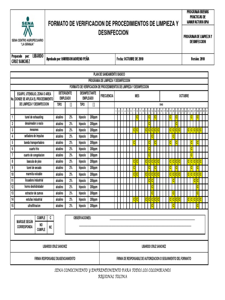 Formato Verificacion Limpieza Y Desinfeccion Limpieza Formato Aseo Porn Sex Picture