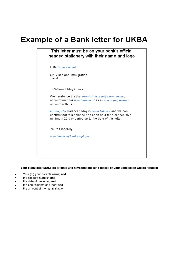 Bank Letter Example for UK Visa | PDF