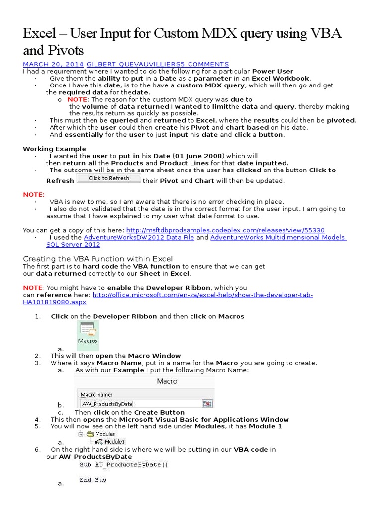 Excel Custom MDX Query Using VBA | PDF | Visual Basic For Applications ... Excel Custom MDX Query Using VBA | PDF | Visual Basic For Applications ...