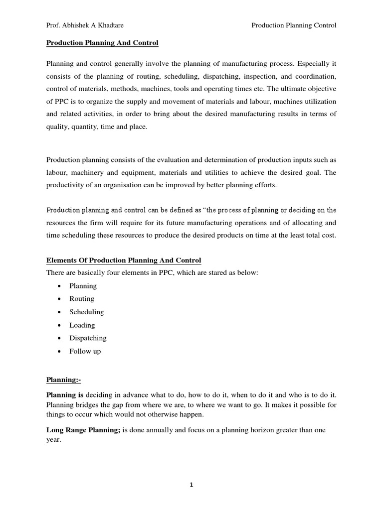 Prof. Abhishek A Khadtare: Production Planning Control | PDF | Scheduling (Production Processes ...