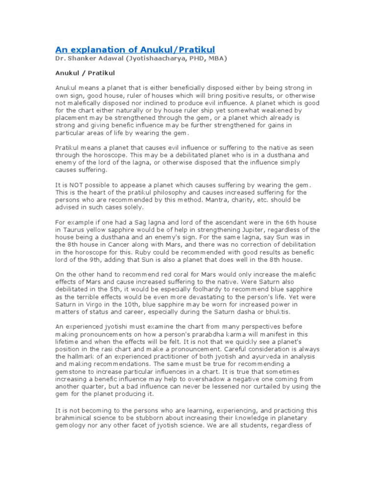 An Explanation of Anukul/Pratikul | PDF | Astrology | Esoteric Cosmology