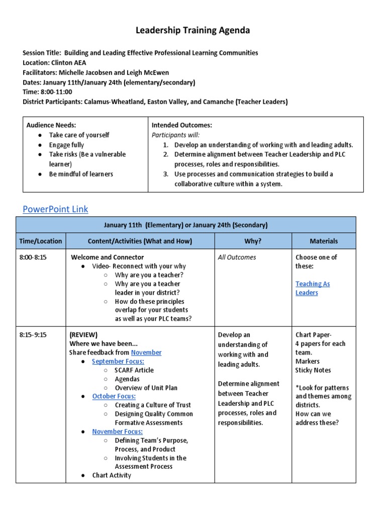 Leadership Training Agenda: Powerpoint Link | PDF