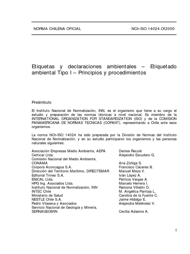 NCh-ISO 14024-2000 Etiquetas y Declaraciones Ambientales - Etiquetado ...