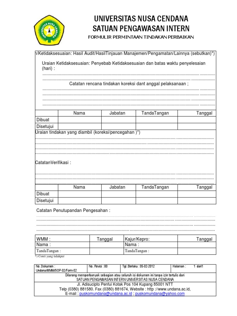 Form Permintaan Tindakan Perbaikan