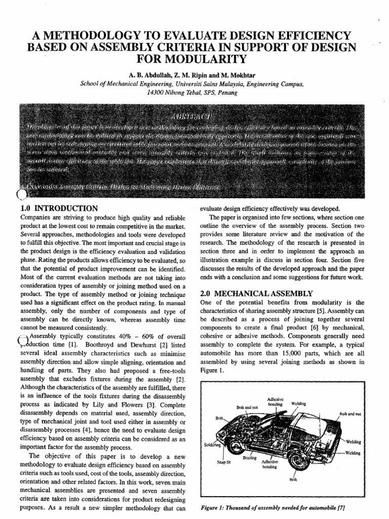 A Methodology To Evalute Design Efficiency Based On Assembly Criteria ...