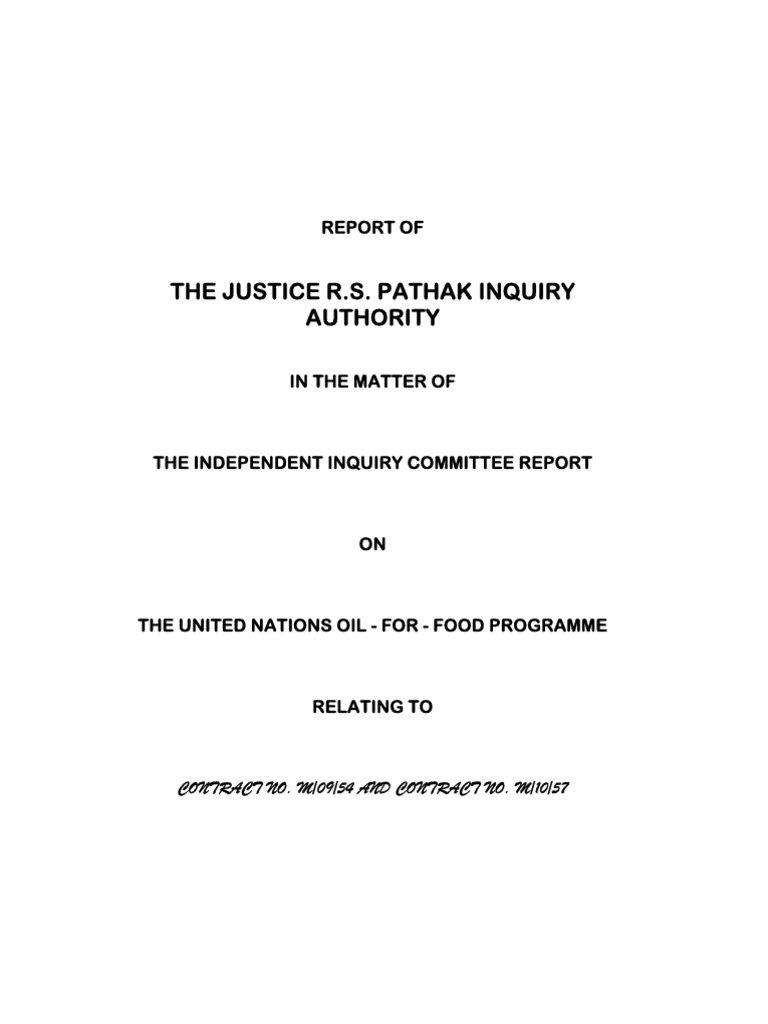 Report of Justice RS Pathak Inquiry Authority | PDF | Oil For Food ...