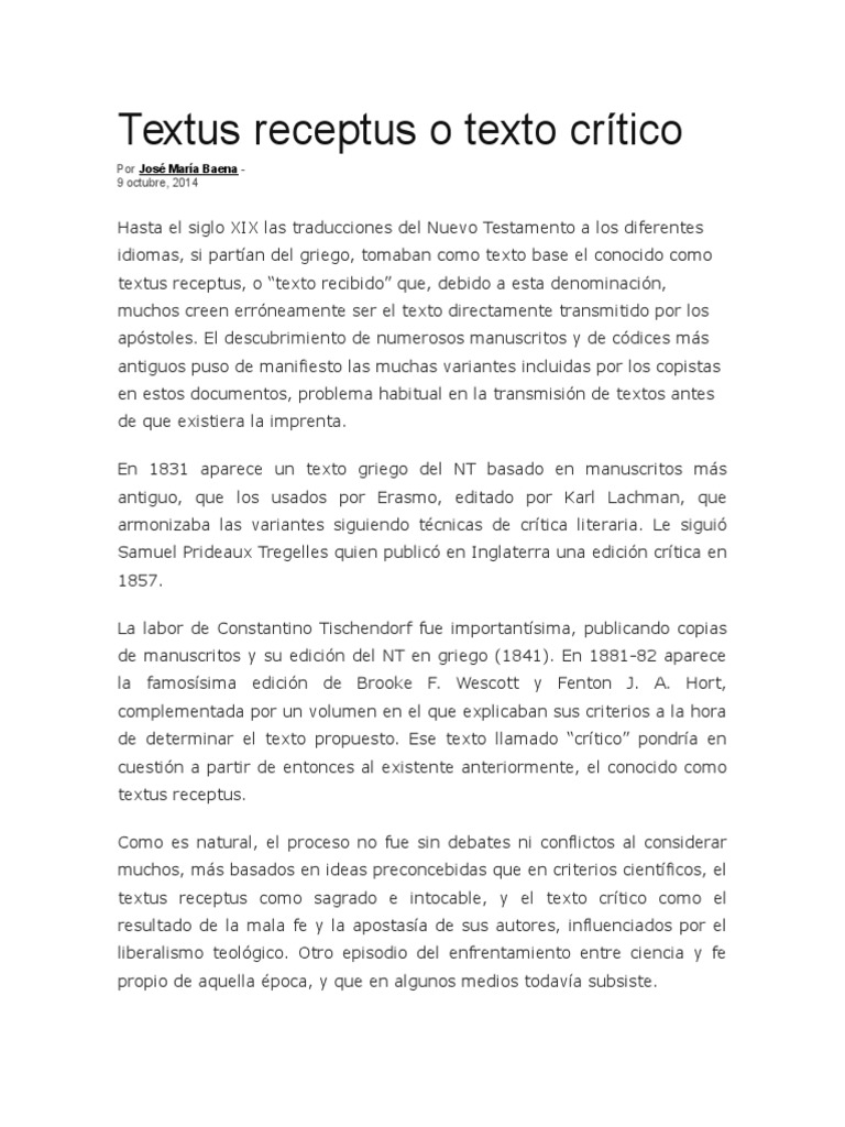 Textus Receptus vs Texto Crítico | PDF | Biblia | Textos Religiosos