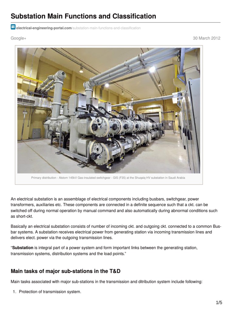 Substation Main Functions and Classification | PDF | Electrical ...