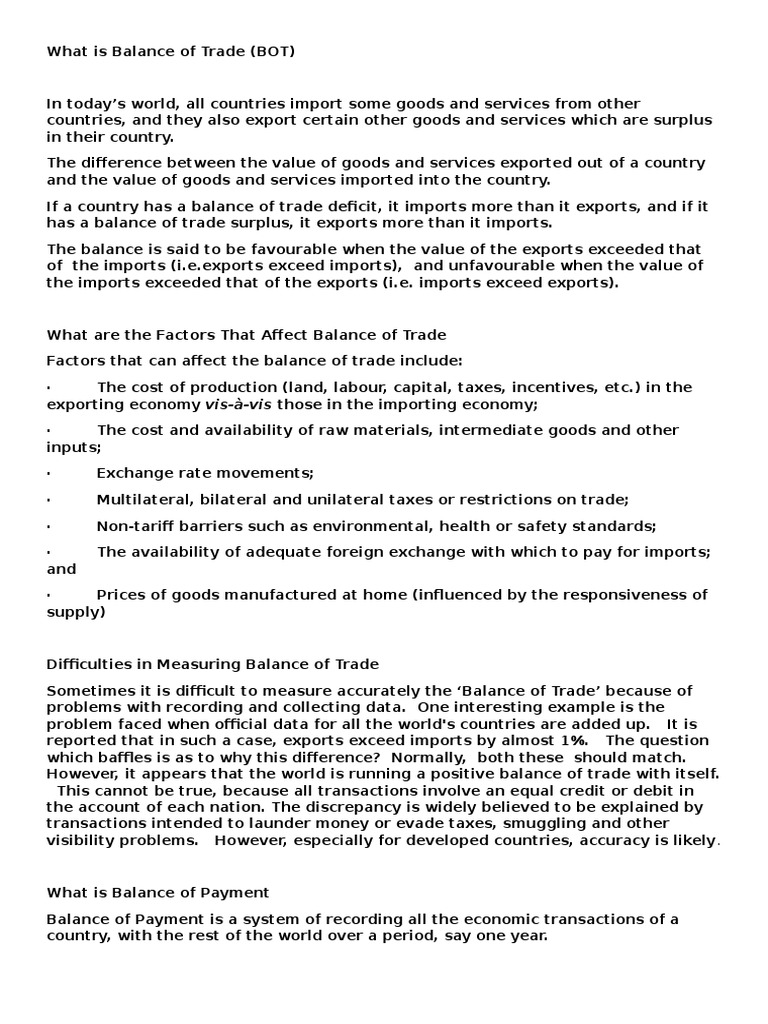 Understanding Balance of Trade and Balance of Payments | PDF | Balance ...