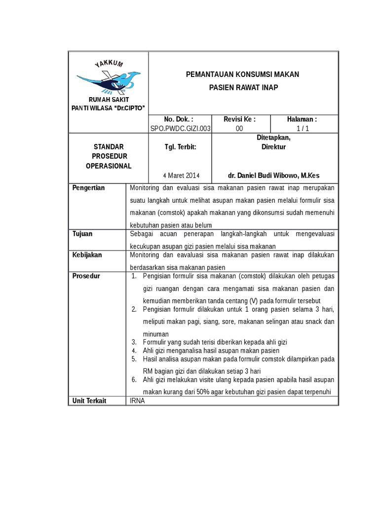 Pemantauan Sisa Makanan Pasien Rawat Inap | PDF