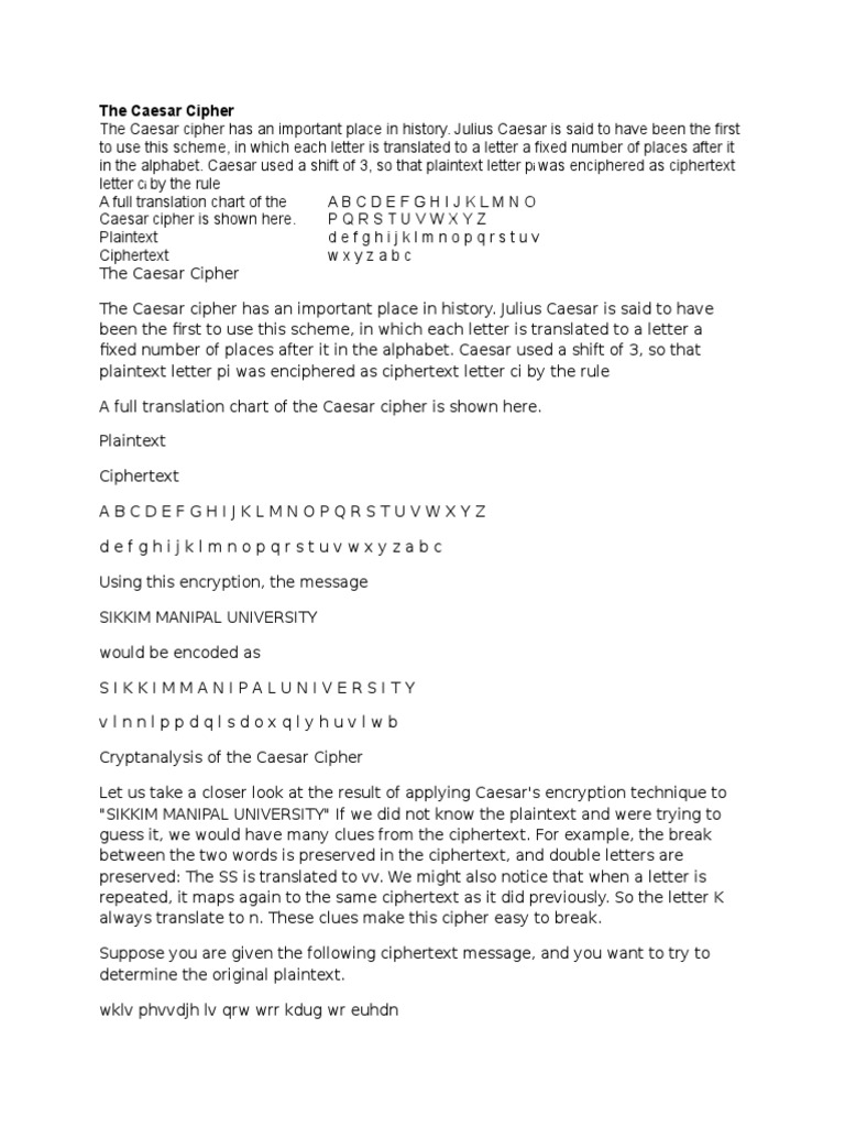 The Caesar Cipher | PDF | Public Key Cryptography | Key (Cryptography)