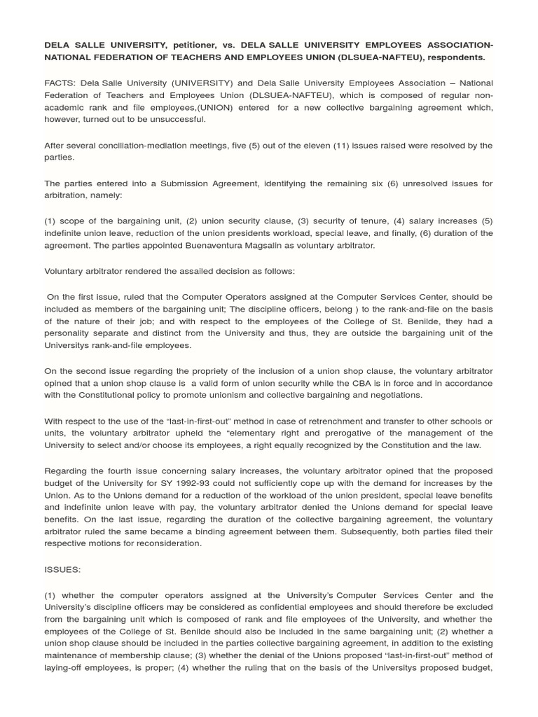 Dlsu v. Dlsuea | PDF | Collective Bargaining | Employment