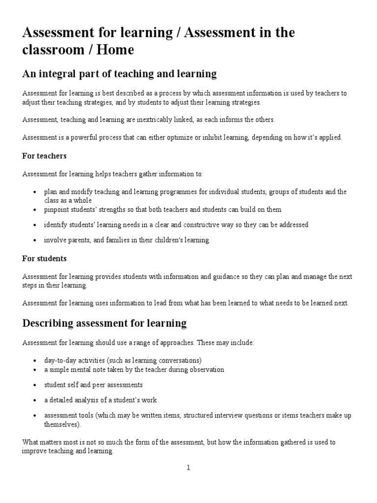 Assessment For Learning | PDF | Educational Assessment | Teachers