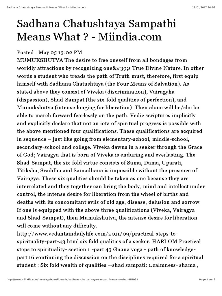 Sadhana Chatushtaya Sampathi Meaning | Download Free PDF | Spirituality ...