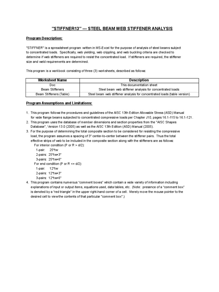 STEEL BEAM WEB STIFFENER ANALYSIS | PDF | Beam (Structure) | Bending
