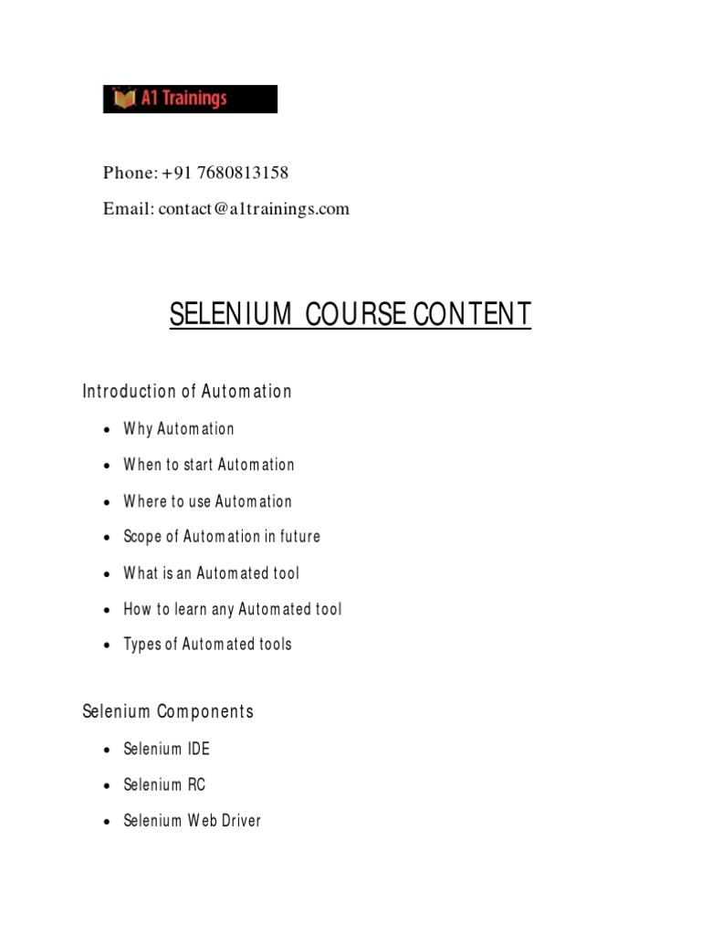 Selenium Online Training In Hyderabad Pdf Selenium Software 0131