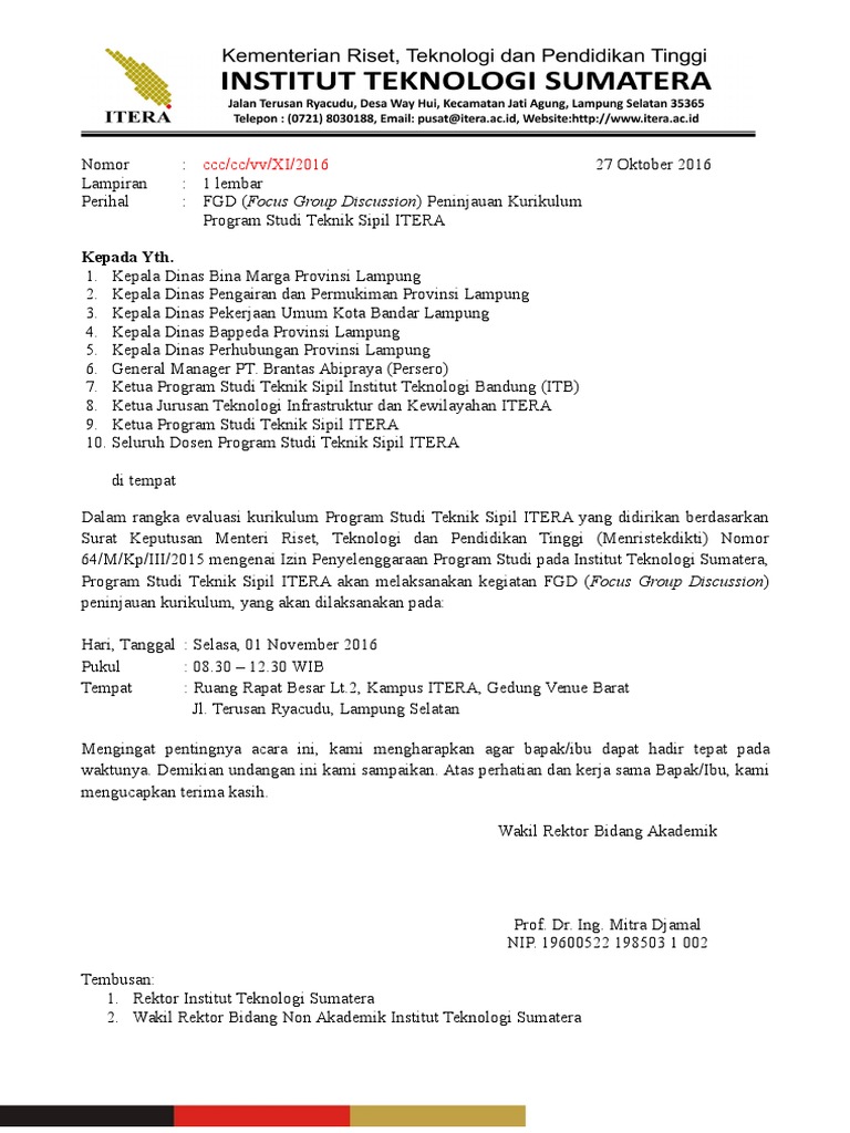 Undangan FGD Peninjauan Kurikulum Teknik Sipil | PDF