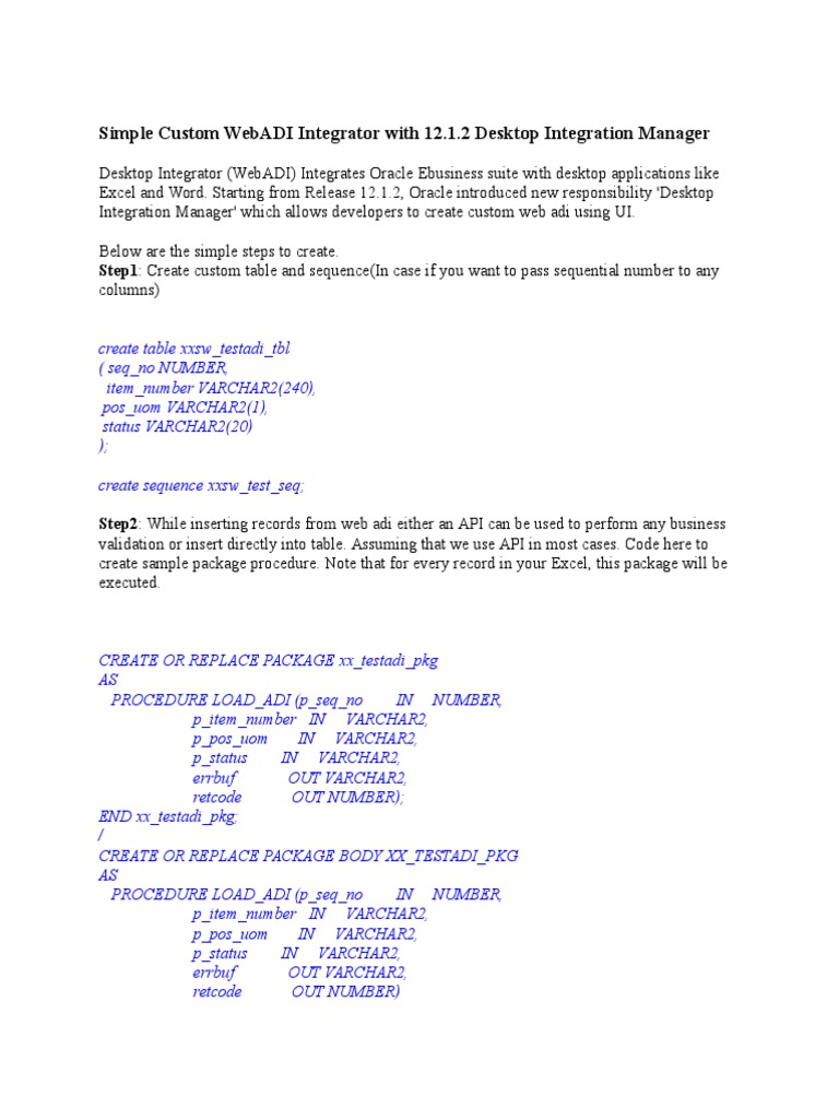 Create Custom WebADI Integrator in 12c with Desktop Integration Manager | PDF | Application ...