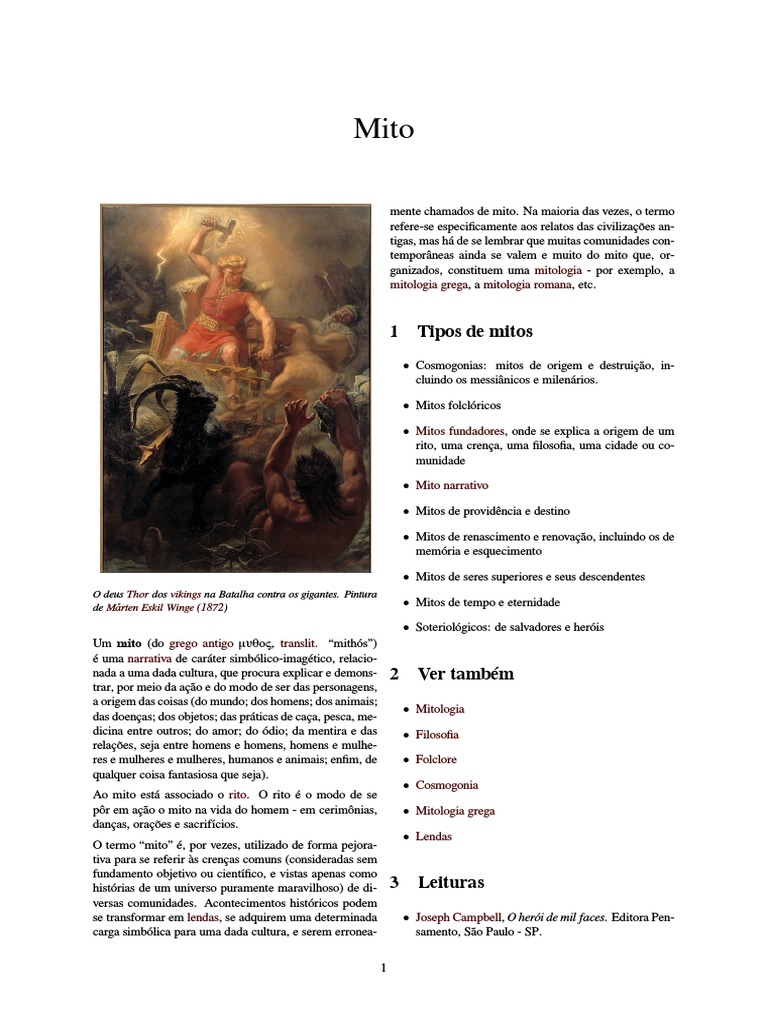 Mito | PDF | Mitologia | Antropologia cultural