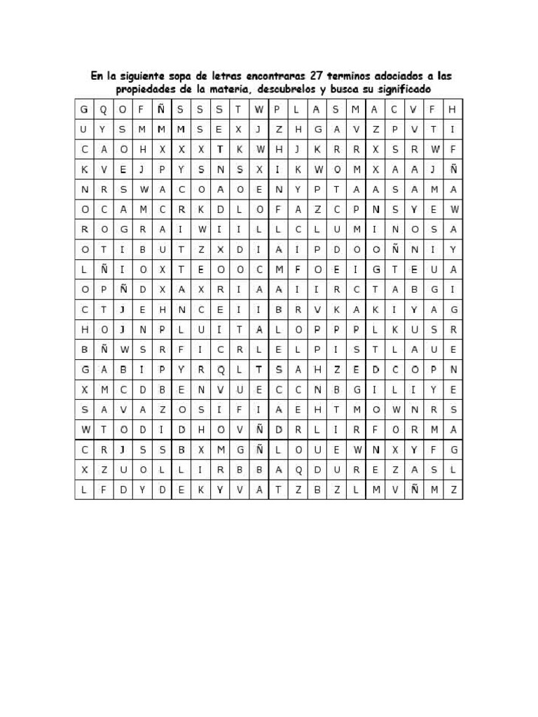 Sopa de Letras Materia y Energía | PDF