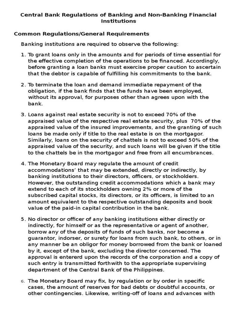 Central Bank Regulations of Banking and Non-Banking Financial ...