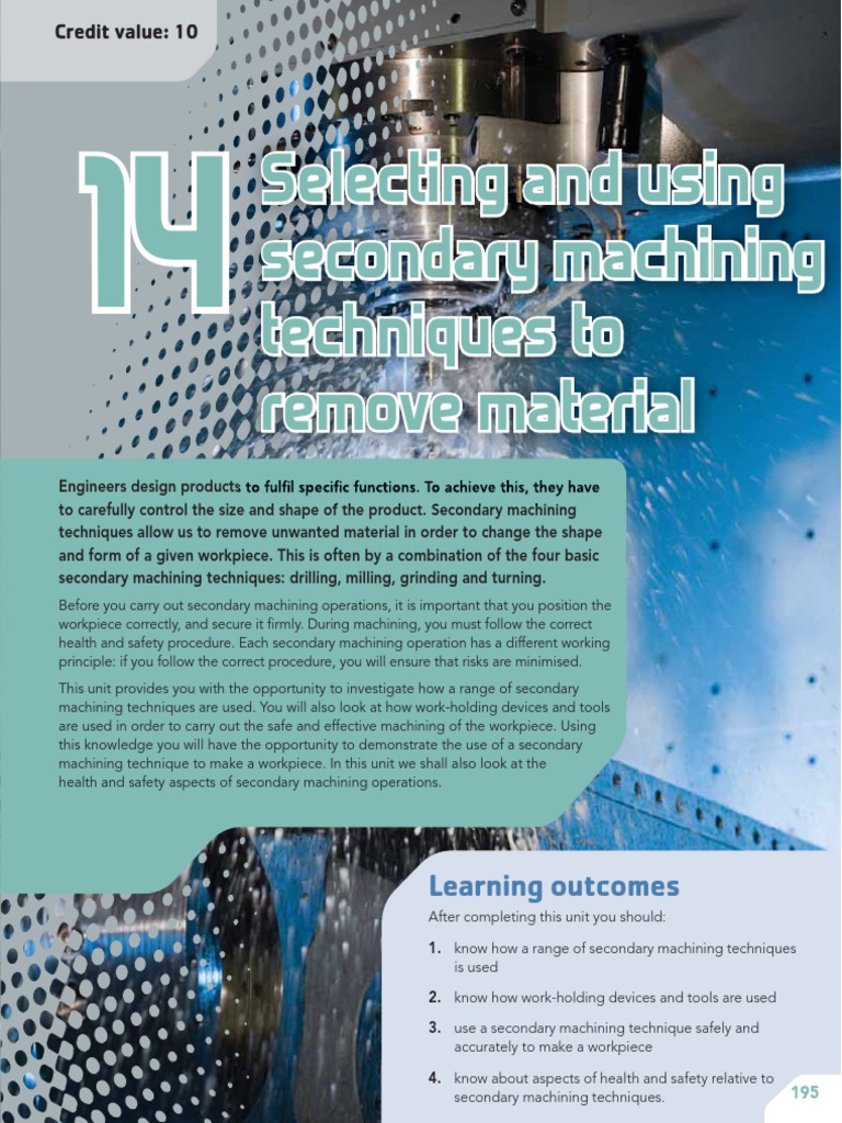 Unit 14-Select and Using Secondary Machining BTEC Level 2 | PDF ...